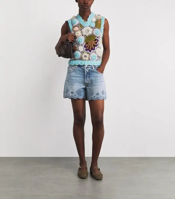 FRAME Long Hang Eyelet Denim Shorts