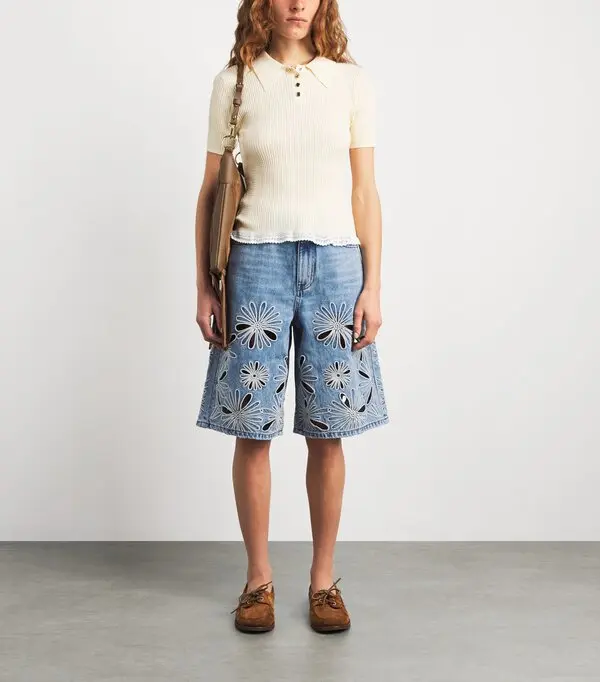 Sandro Embroidered Denim Shorts