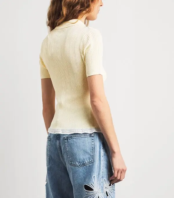 Sandro Ribbed Knit Slim Polo Shirt - Beige