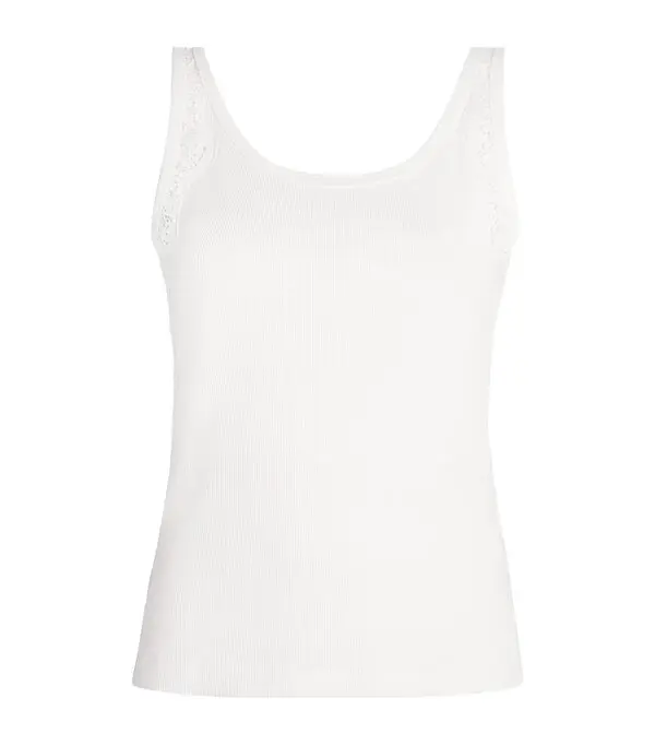 Sandro Cotton Lace-trimmed Slim Tank Top - Beige