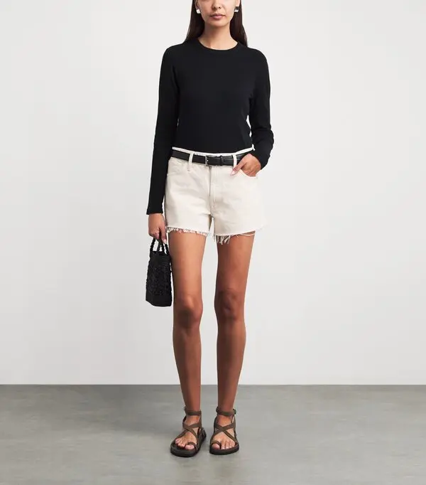 MOTHER Dodger Frayed Denim Shorts - White