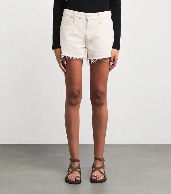 MOTHER Dodger Frayed Denim Shorts - White