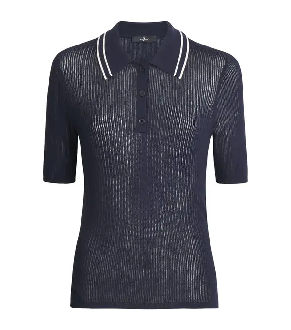 7 For All Mankind Crochet Polo Shirt - Navy