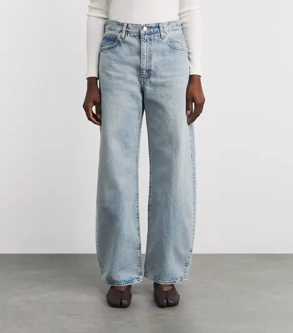 FRAME The Bow High-rise Barrel-leg Jeans - Blue