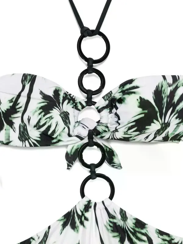 AGUA DE COCO Halterneck Palm-print Swimsuit