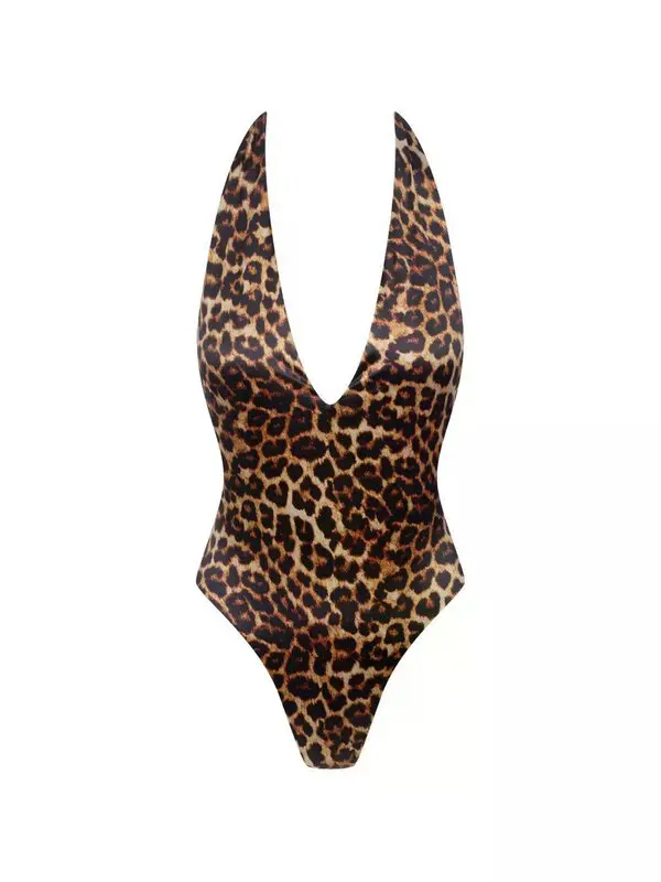 MAISON CLOSE Leopard Print Halterneck Thong Swimsuit