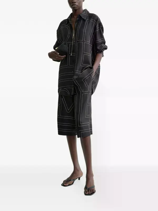TOTEME Monogram-embroidered Silk Shirt - Black