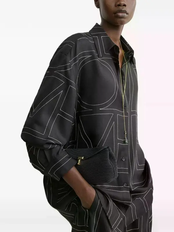 TOTEME Monogram-embroidered Silk Shirt - Black