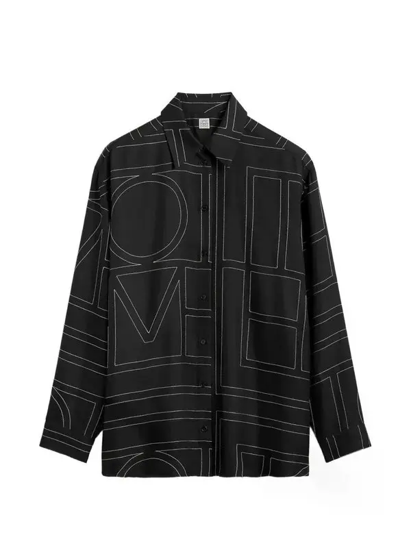 TOTEME Monogram-embroidered Silk Shirt - Black