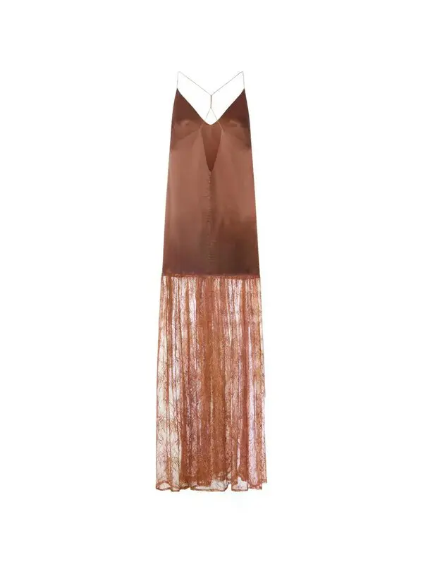 THE NINA STUDIO Silk Lace Insert Dress - Brown