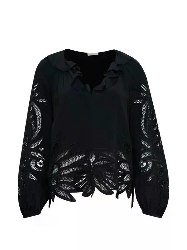 Ulla Johnson Adonis Silk Appliqué Blouse - Black