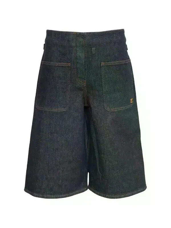 COURREGES Logo-embroidered Paneled Denim Shorts - Blue