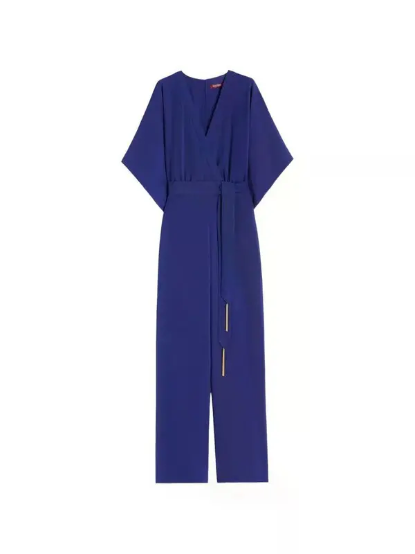 Max Mara V-neck Jumpsuit With Kimono Sleeves And Tassel Detail - Blue
