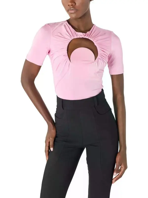 MARINE SERRE Moon-motif Gathered Jersey T-shirt - Pink