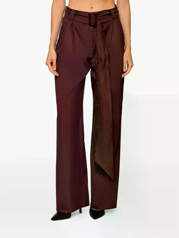 Marella Belted Pleated Wide-leg High-waisted Trousers - Brown