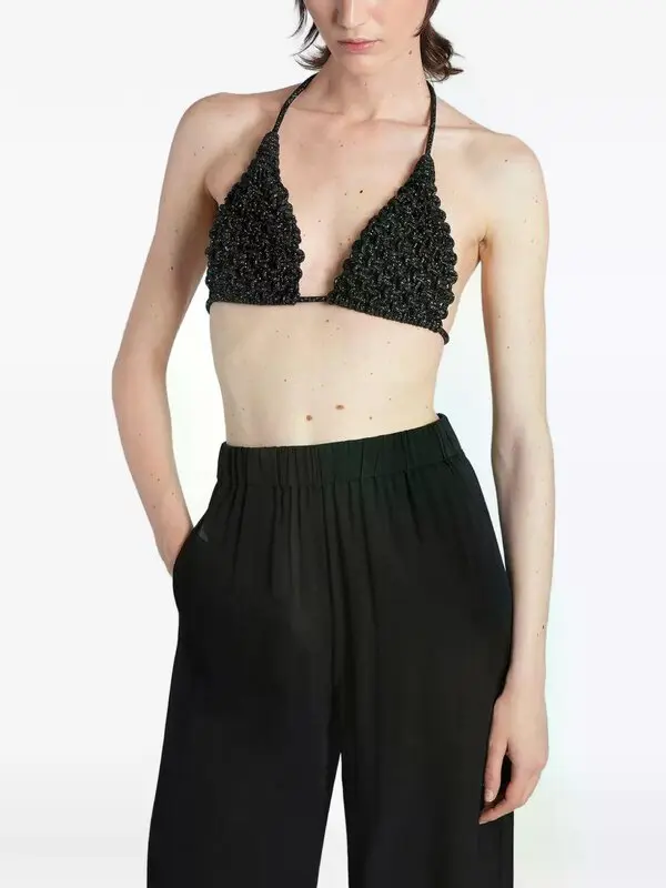 HIBOURAMA Diamond Crystal-embellished Halterneck Top - Black