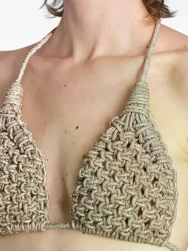 HIBOURAMA Diamond Crystal-embellished Halterneck Top