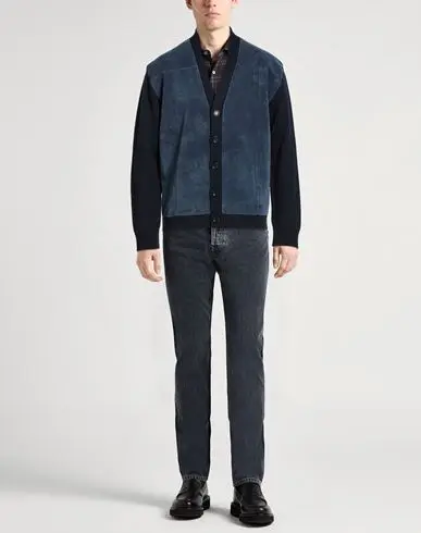DANIELE FIESOLI Merino Wool And Polyamide Cardigan With Leather Accents