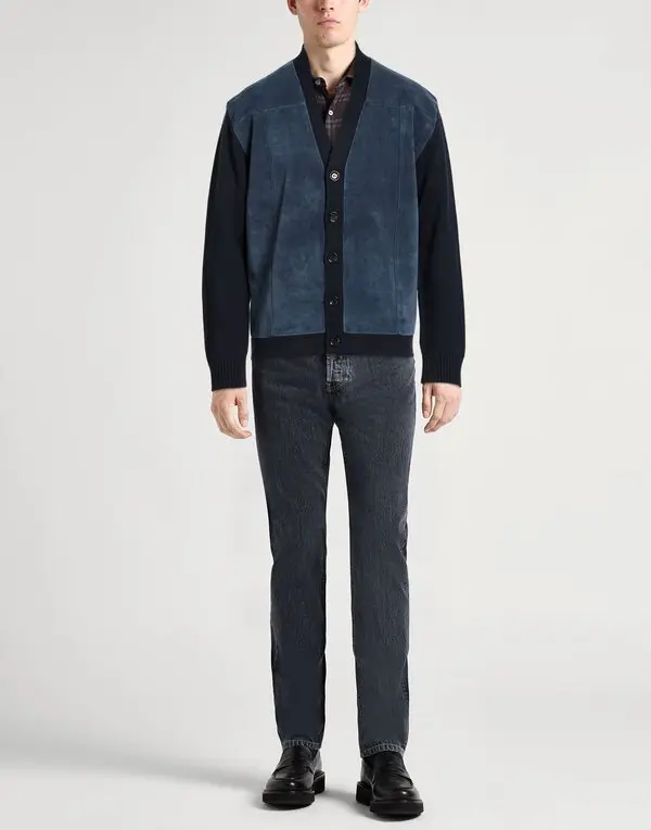 DANIELE FIESOLI Merino Wool And Polyamide Cardigan With Leather Accents