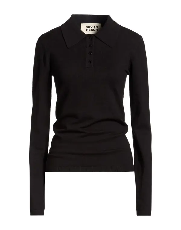 SILVIAN HEACH Long Sleeve Knit Polo - Black