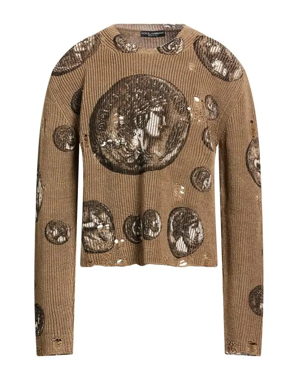 Dolce & Gabbana Distressed Multicolor Print Linen Sweater
