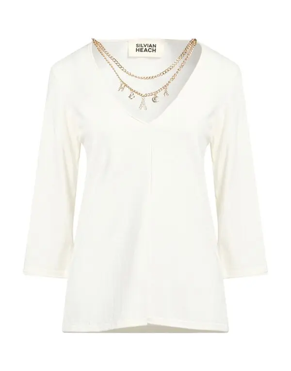 SILVIAN HEACH Viscose Polyester Knit V-neck Sweater - Cream