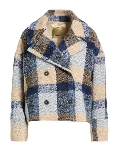 Momoni Double-breasted Checked Coat In Virgin Wool, Alpaca Wool, Mohair Wool, And Polyamide - Blue