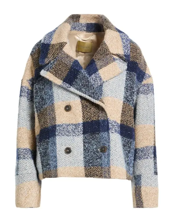 Momoni Double-breasted Checked Coat In Virgin Wool, Alpaca Wool, Mohair Wool, And Polyamide