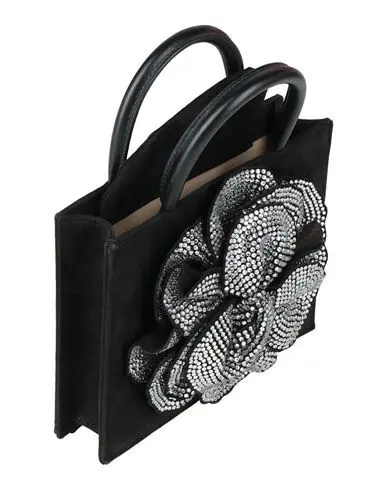 Mach & Mach Handbag Leather With Floral Appliqués And Crystals - Black