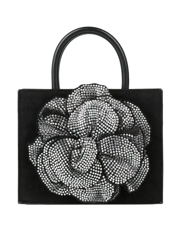 Mach & Mach Handbag Leather With Floral Appliqués And Crystals - Black