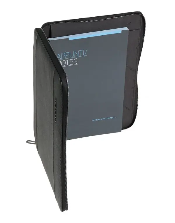 PIQUADRO Handheld Document Case In Pebbled Leather - Black