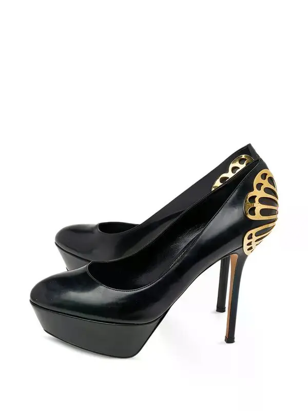SERGIO ROSSI Leather Butterfly Plaque Platform Pumps