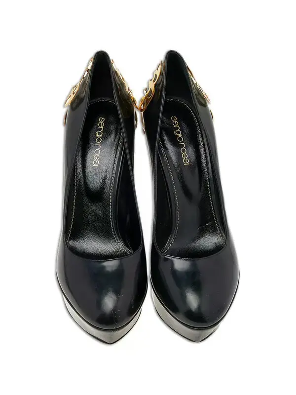 SERGIO ROSSI Leather Butterfly Plaque Platform Pumps