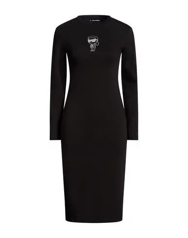 Karl Lagerfeld Appliquéd Crewneck Long Sleeve Midi T-shirt Dress - Black