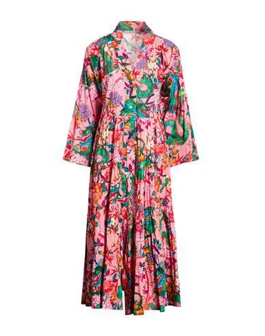 CONNOR & BLAKE Multicolor Beaded Sequined V-neck Maxi Shirt Dress - Pink