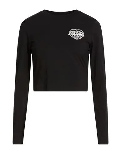 True Religion Long Sleeve Cropped T-shirt With Glittered Logo - Black