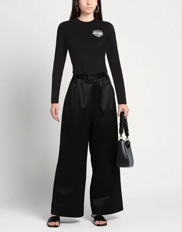 True Religion Long Sleeve Cropped T-shirt With Glittered Logo - Black