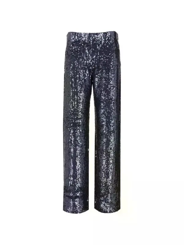 P.a.r.o.s.h Navy Sequin Embellished Straight Leg Trousers - Blue