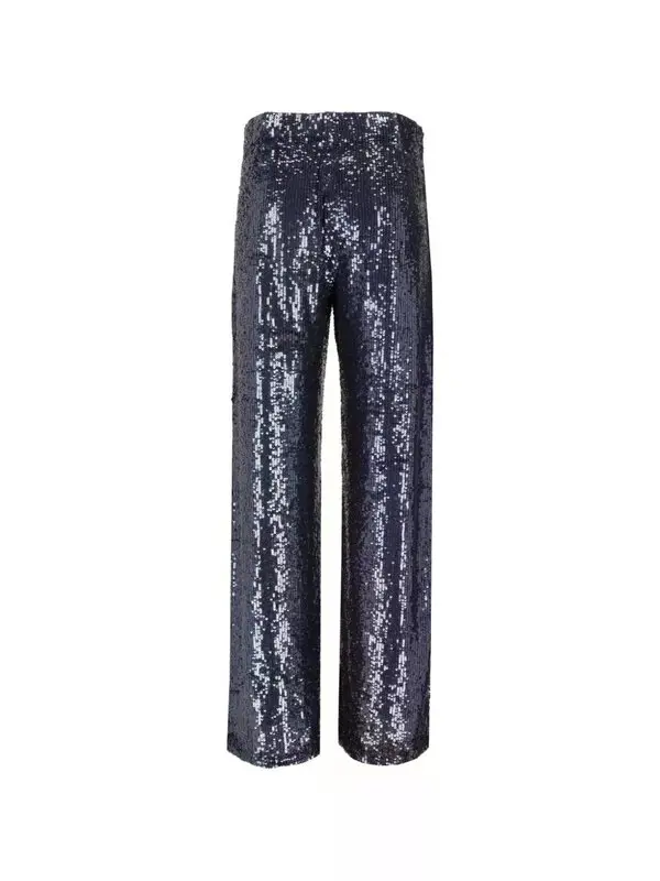 P.a.r.o.s.h Navy Sequin Embellished Straight Leg Trousers - Blue