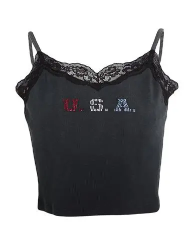 Guess Ribbed Jersey Cropped Top With Crystal Appliqués And Lace Trims - Black