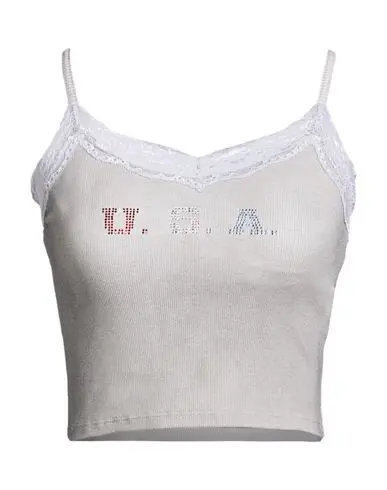 Guess Ribbed Jersey Cropped Top With Crystal Appliqués And Lace Trims - Grey