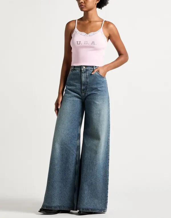 Guess Ribbed Jersey Cropped Top With Crystal Appliqués And Lace Trims - Pink