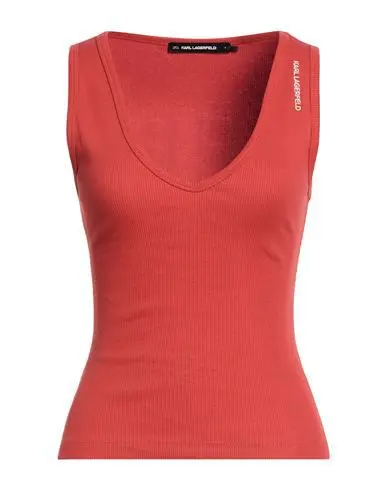 Karl Lagerfeld Organic Cotton Ribbed Tank Top - Rust