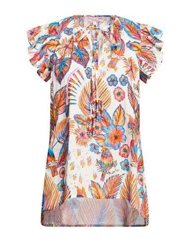 CONNOR & BLAKE Hand-beaded Hawaiian Print Poplin Top