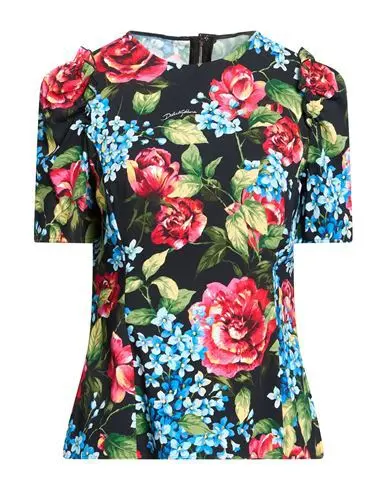 Dolce & Gabbana Floral Print Ruffled Viscose & Elastane Crewneck Top