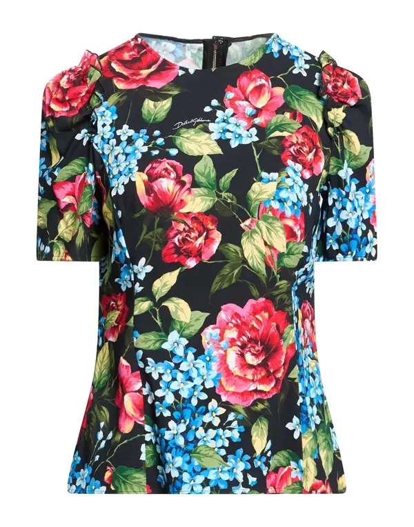 Dolce & Gabbana Floral Print Ruffled Viscose & Elastane Crewneck Top