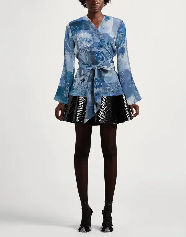 Momoni Silk Floral Print Wrap Top