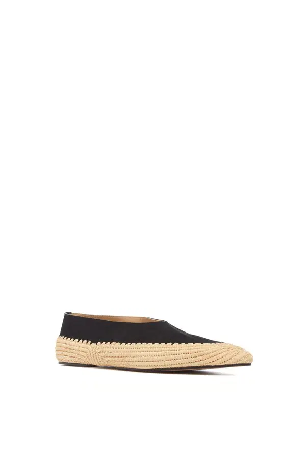 Gabriela Hearst Strength Flat Shoe In Suede And Raffia