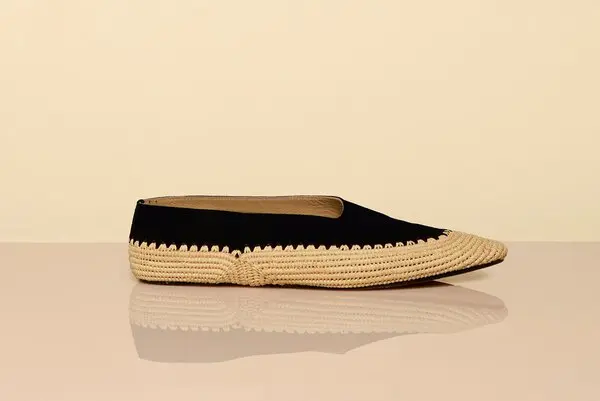 Gabriela Hearst Strength Flat Shoe In Suede And Raffia