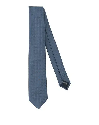 Giorgio Armani Slate Silk Jacquard Geometric Print Necktie - Blue